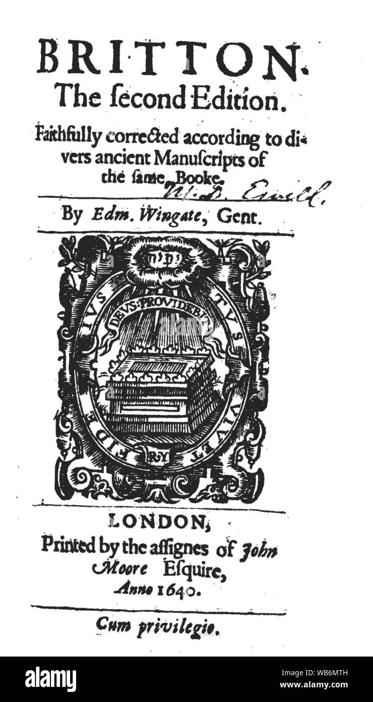 Edmund Wingate (ed), Britton (2nd ed, 1640, title page Stock Photo - Alamy