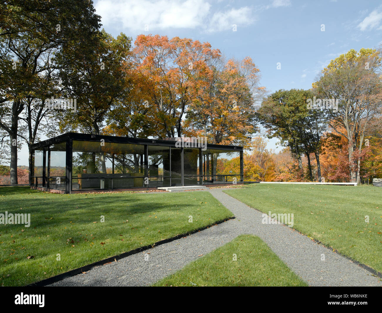 Fall view of Philip Johnson's Glass House, New Canaan, Connecticut ...