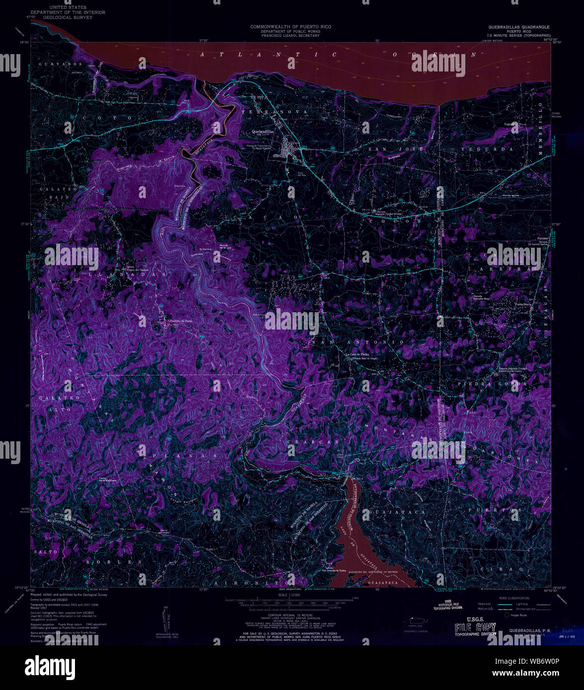 USGS TOPO Map Puerto Rico PR Quebradillas 362231 1957 20000 Inverted ...