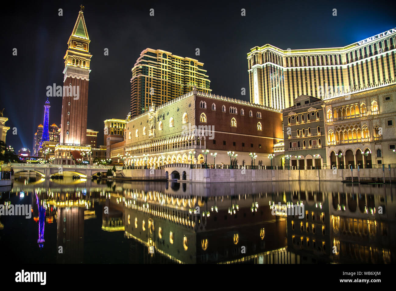 Street views and casinos of Macau by night Stock Photo - Alamy