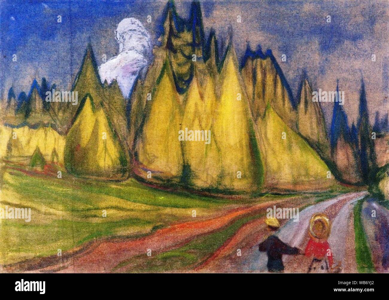 Edvard Munch - Two Children on Their Way to the Fairytale Forest Stock ...