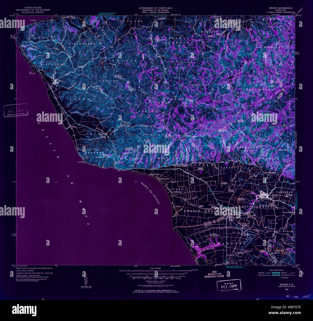 USGS TOPO Map Puerto Rico PR Rincon 362554 1949 30000 Inverted ...