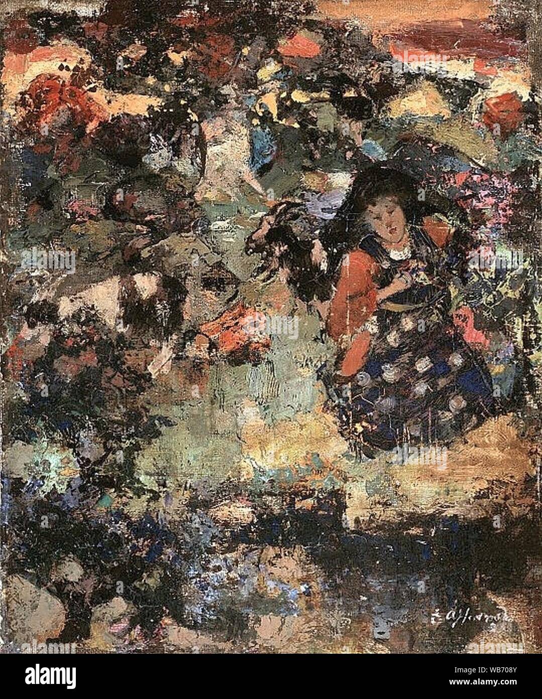 Edward Atkinson Hornel - A Girl And Goats 1891 Stock Photo - Alamy