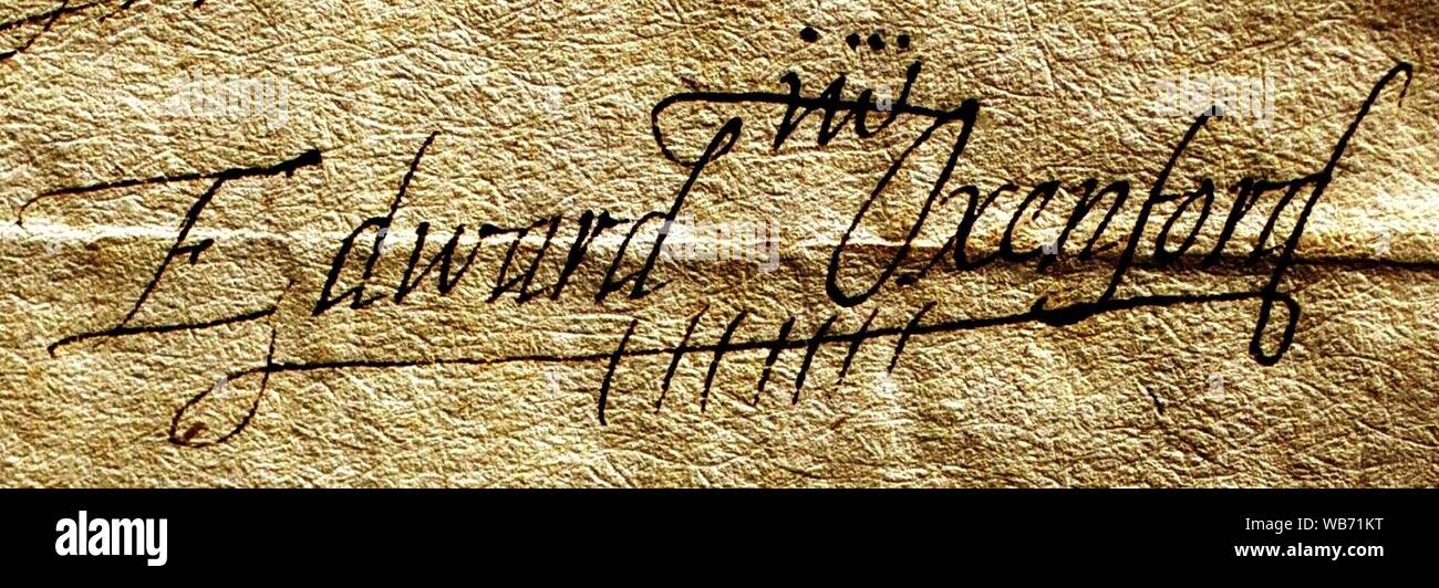 Edward de Vere Earl of Oxford Signature Stock Photo - Alamy
