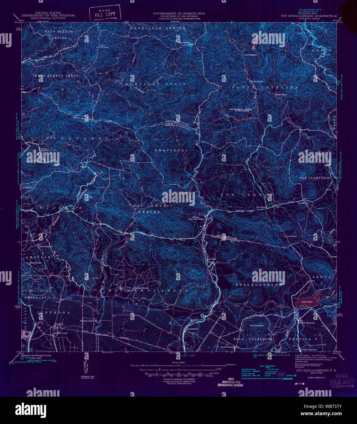 USGS TOPO Map Puerto Rico PR Rio Descalabrado 362557 1945 30000 ...