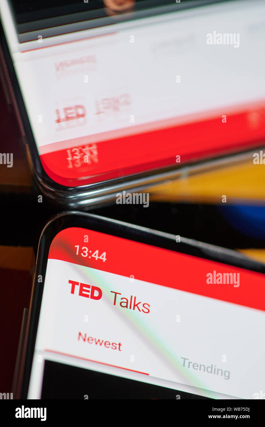 New york, USA - august 24, 2019: Using TED talks application on ...