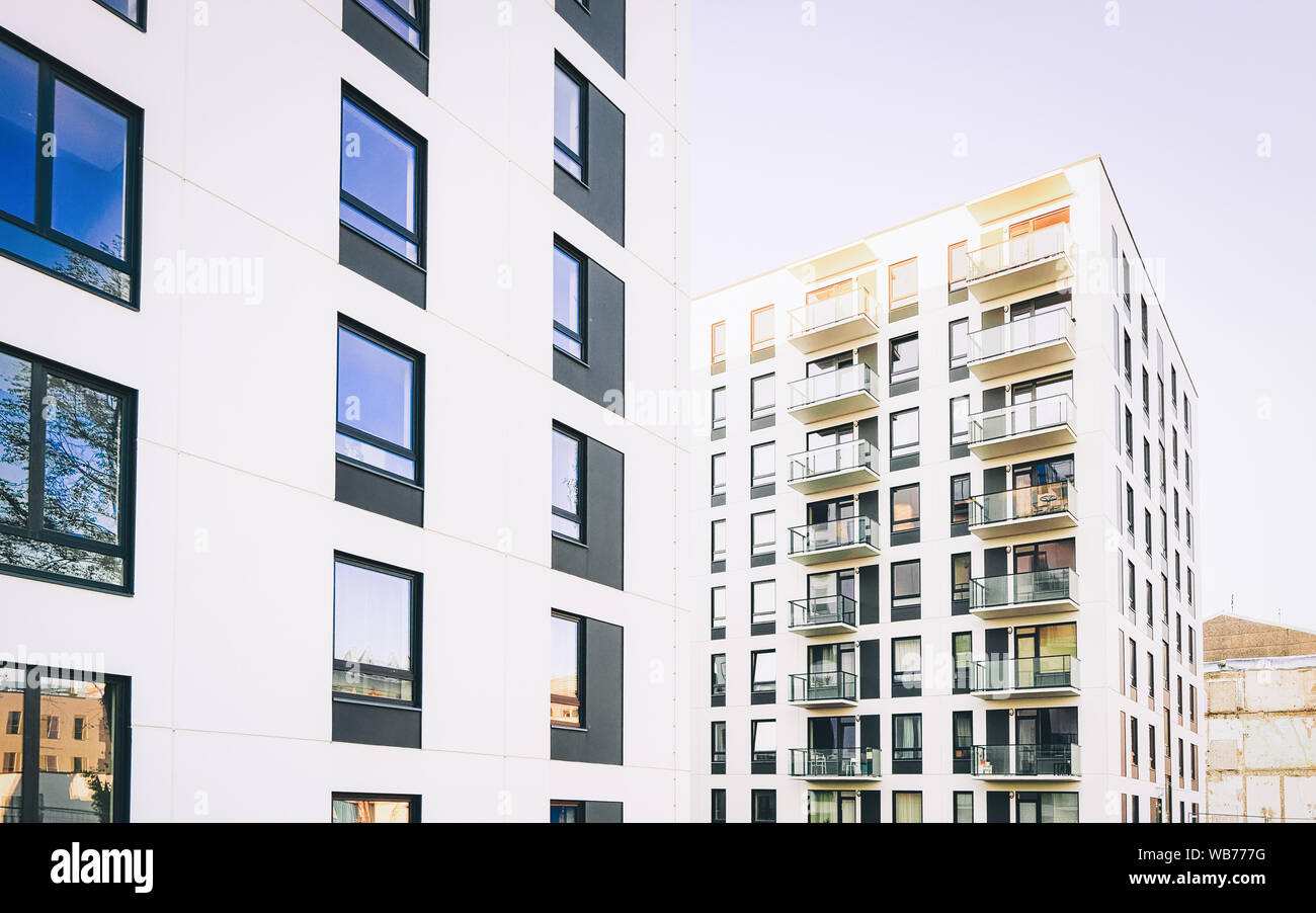 Apartment house new residential building outdoor concept. Street and ...