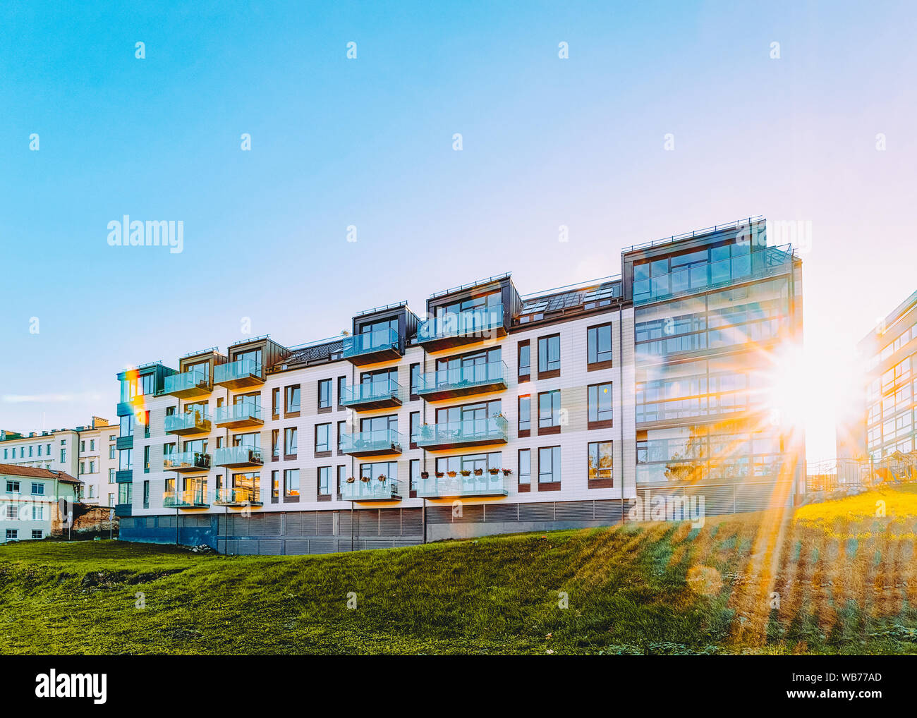 Apartment house residential buildings with outdoor concept. Street and ...