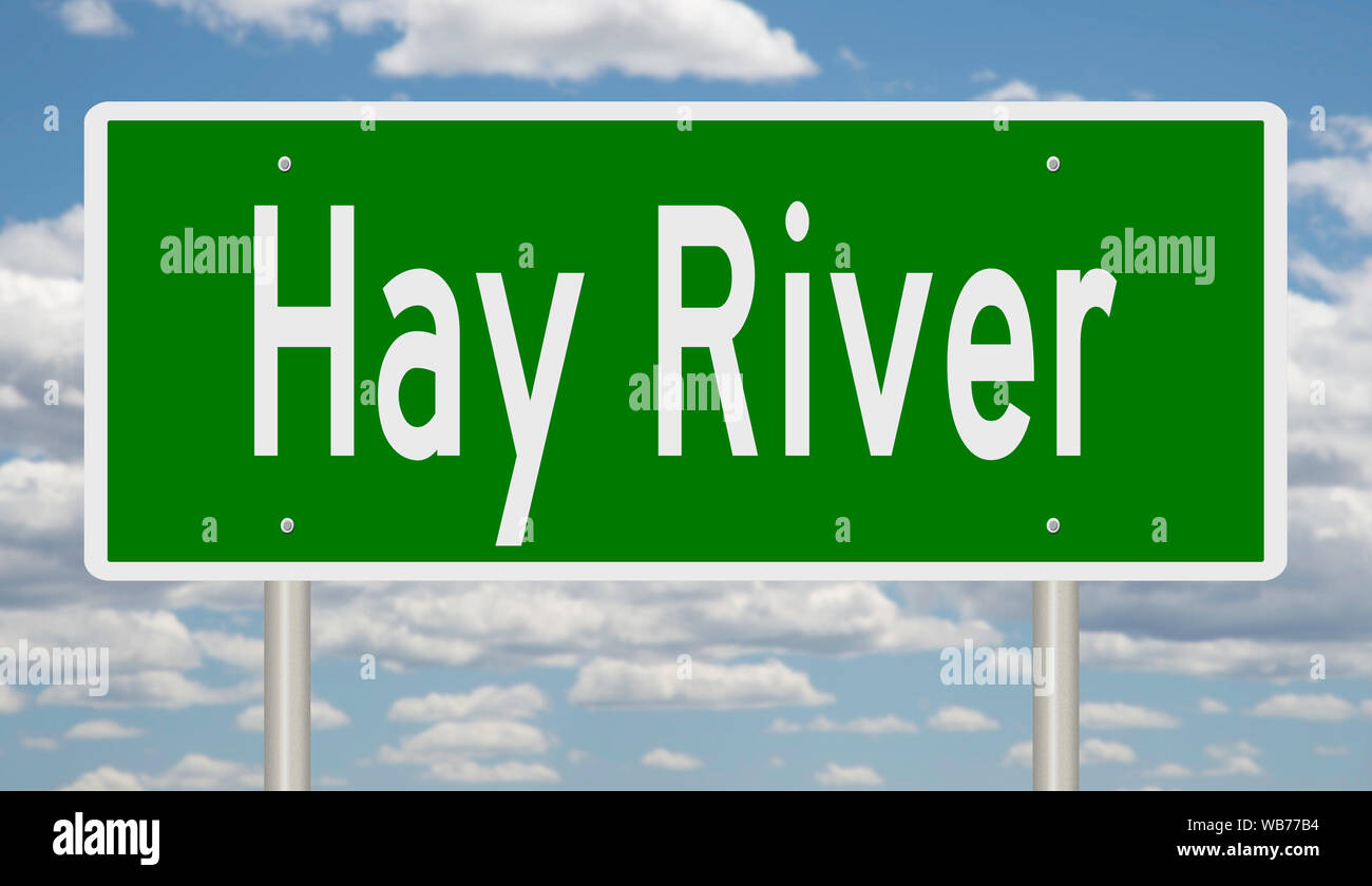 Rendering of a green highway sign for Hay River Northwest Territories ...