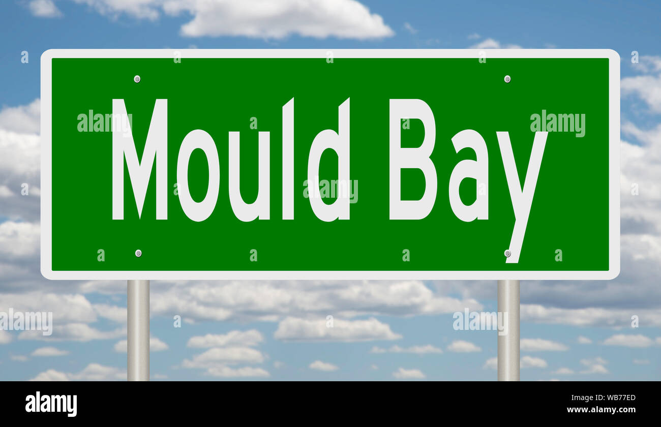 Rendering of a green highway sign for Mould Bay Northwest Territories ...