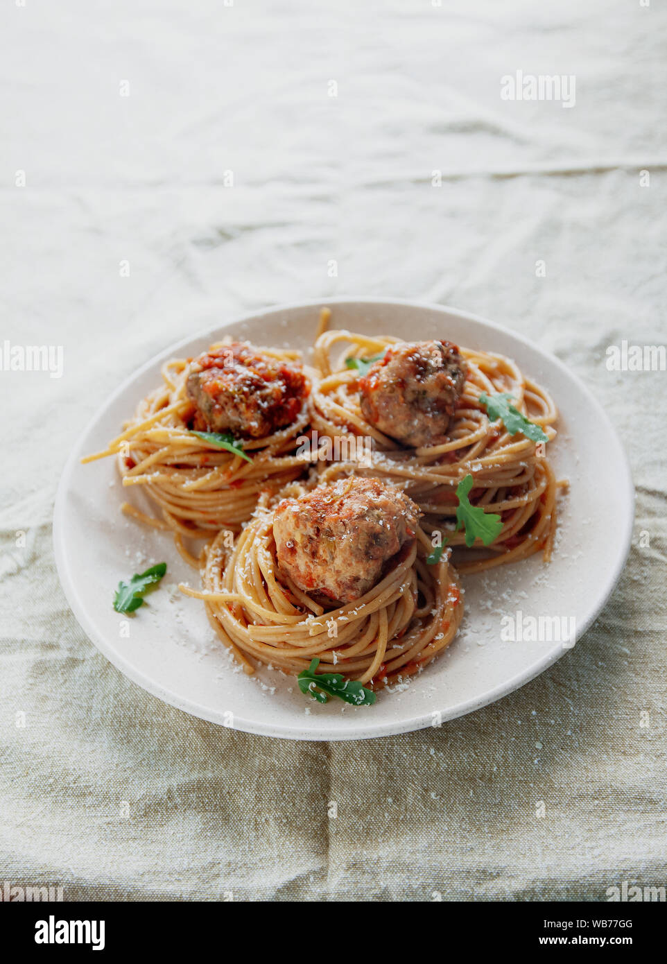 Original Italian Spaghetti With Meatballs In Tomato Sauce Stock Photo ...
