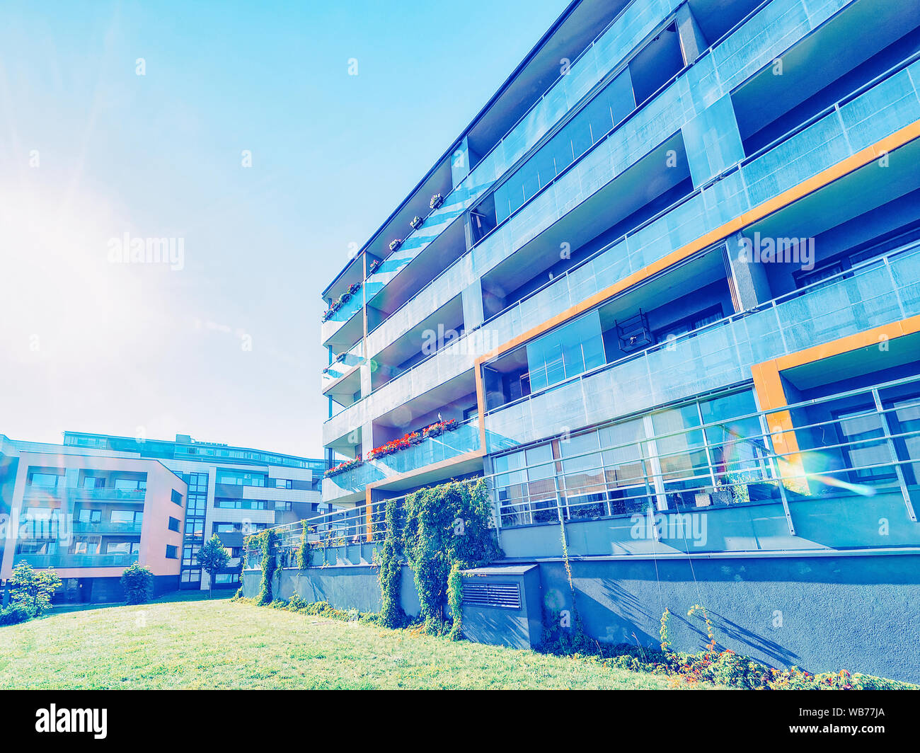 Complex of apartment residential buildings with outdoor facilities ...