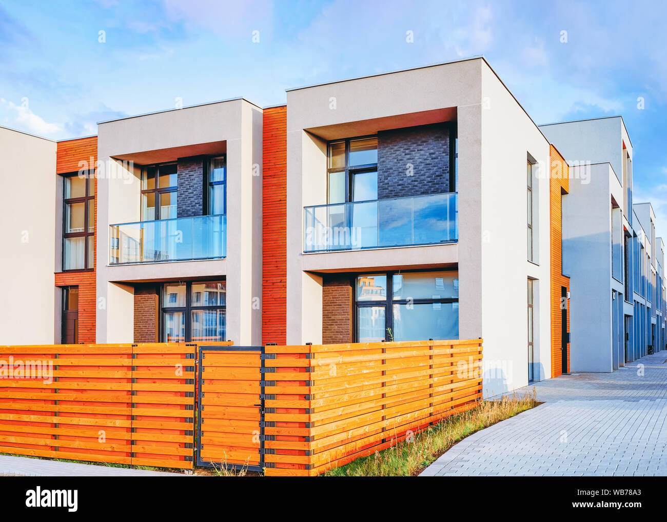 Apartment residential townhouse buildings outdoor concept. Street and ...