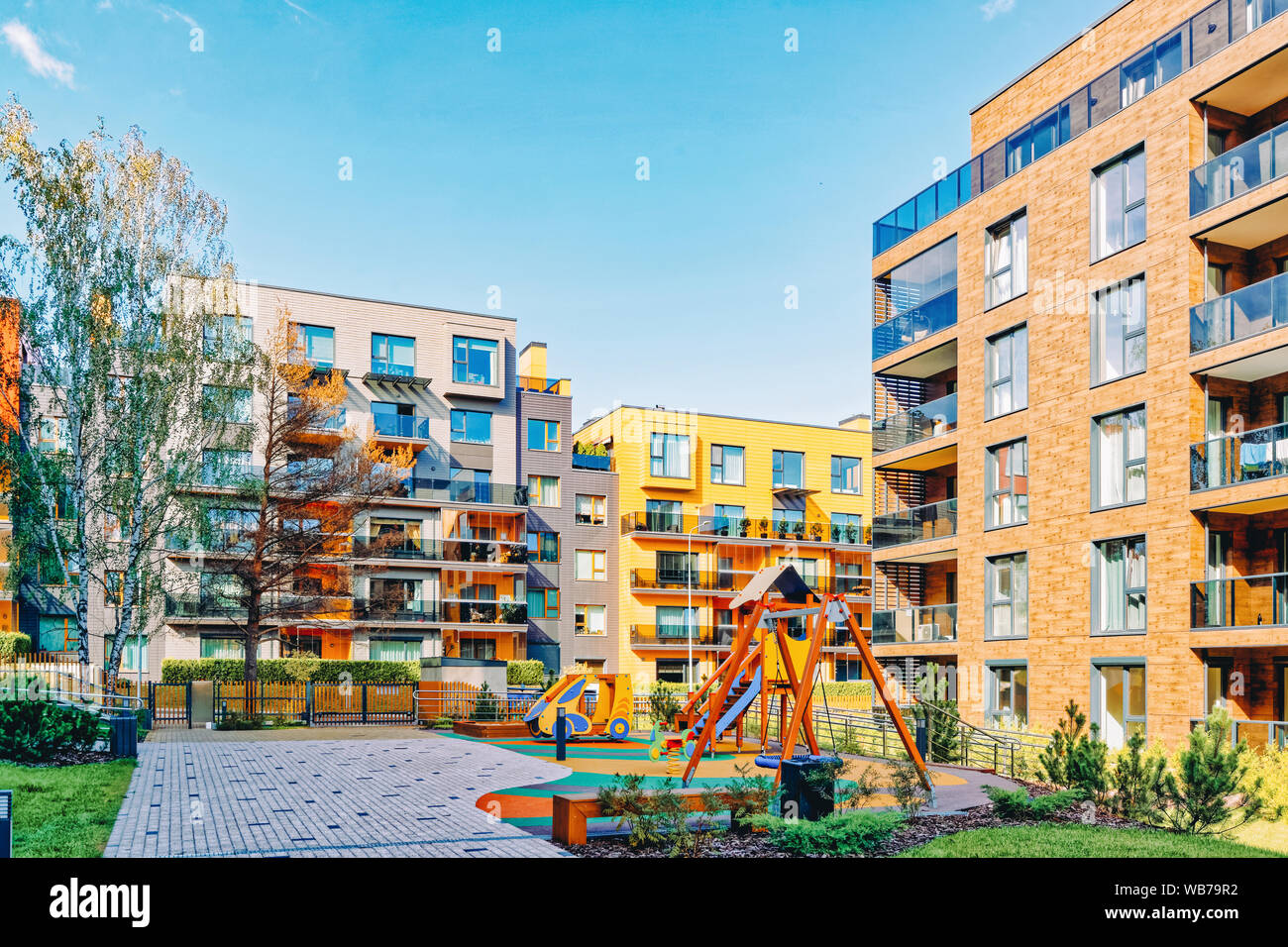 Children playground at architectural complex of residential buildings ...
