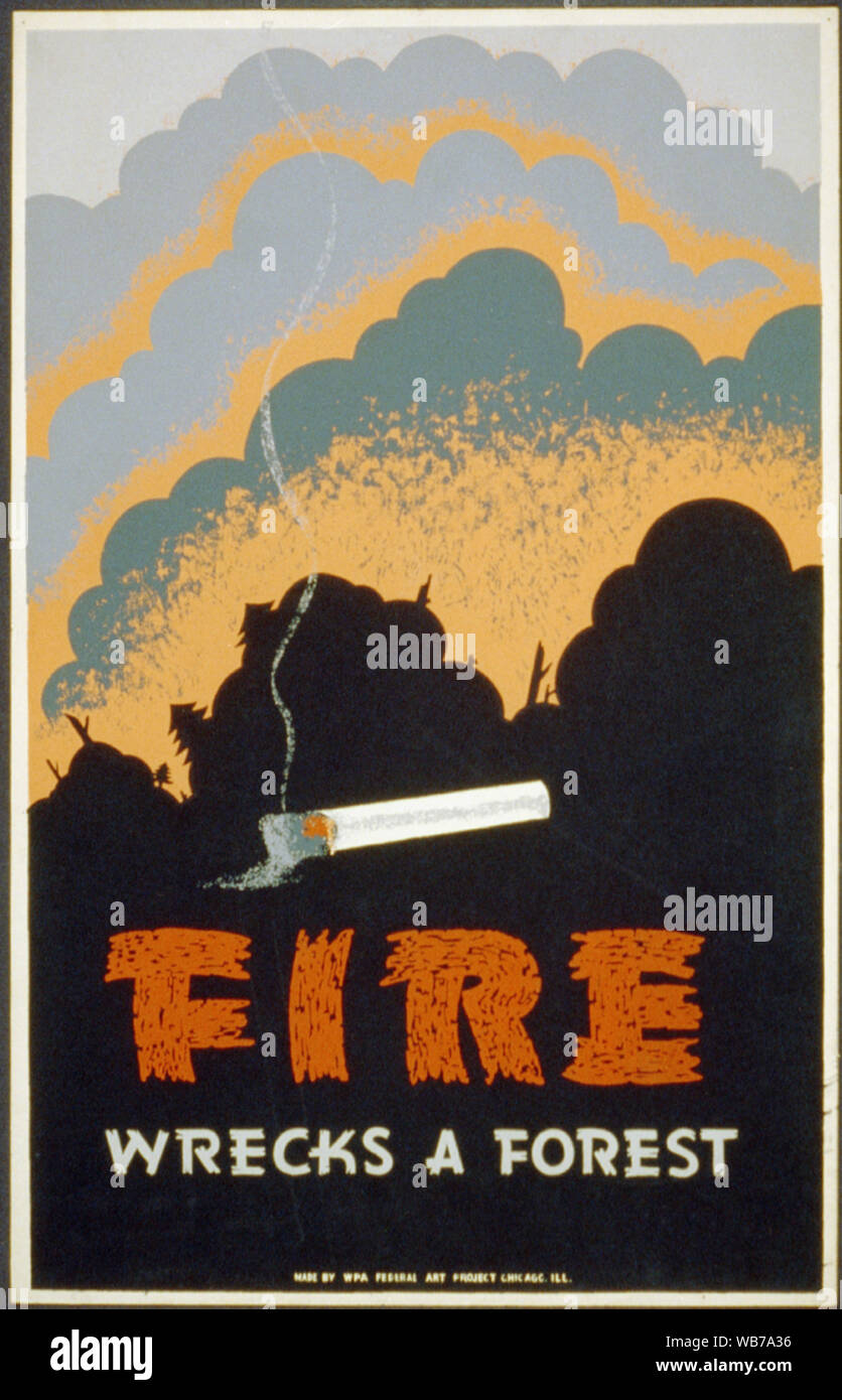Fire wrecks a forest Abstract: Poster for forest fire prevention ...