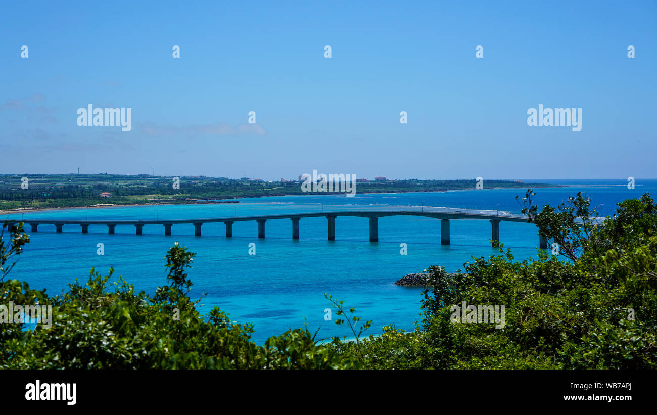 Okinawa, Japan, 14th, May, 2018. View of Kurima Bridge from the Ryugujo ...