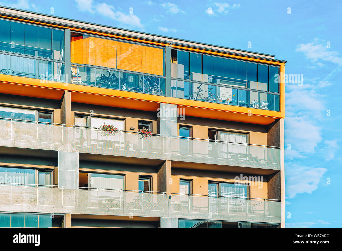 Detail of complex of apartment buildings with balconies Stock Photo - Alamy