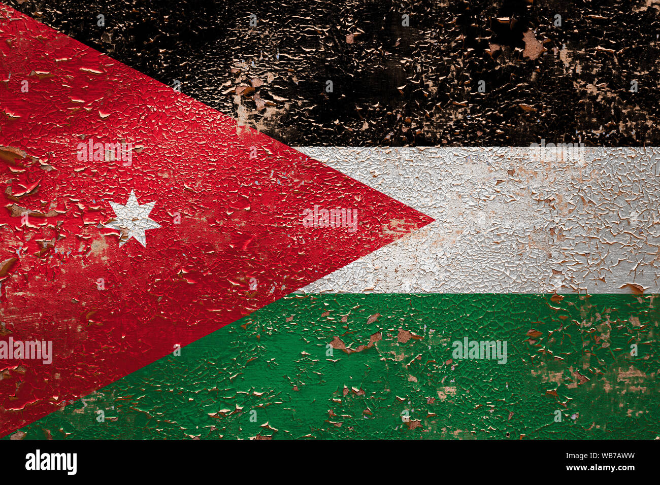 National flag of Jordan on old peeling wall background.The concept of ...
