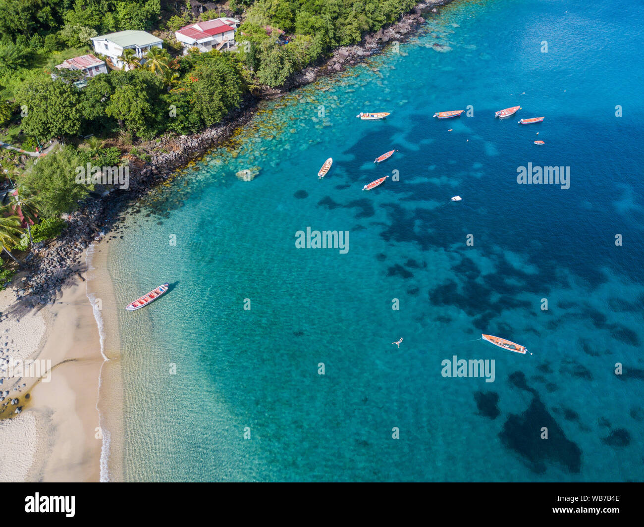 Views of Martinique beach and mountain from above, in the caribbean ...