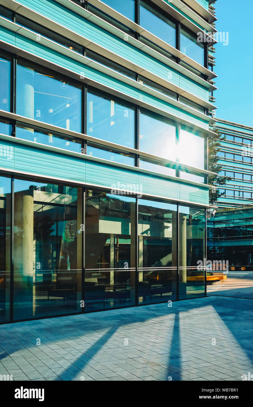 Entrance into commercial architecture of modern steel and glass ...