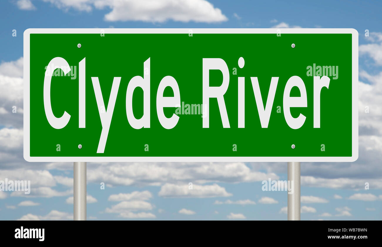 Rendering of a green highway sign for Clyde River Nunavut Canada Stock ...