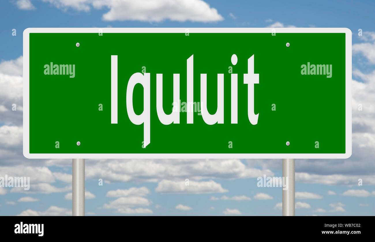 Rendering of a green highway sign for Iquluit Nunavut Canada Stock ...