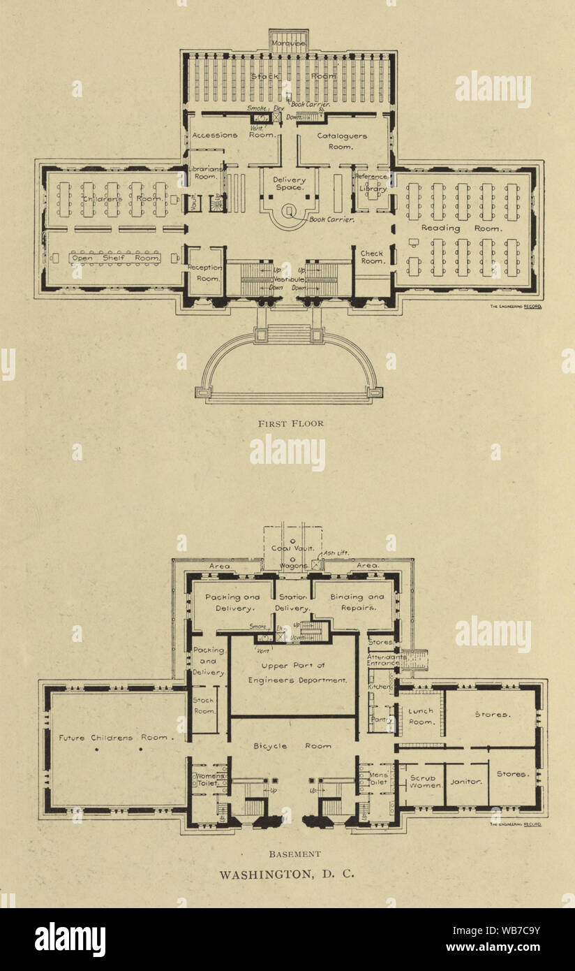 First floor and basement floor plans for the Carnegie Library in ...