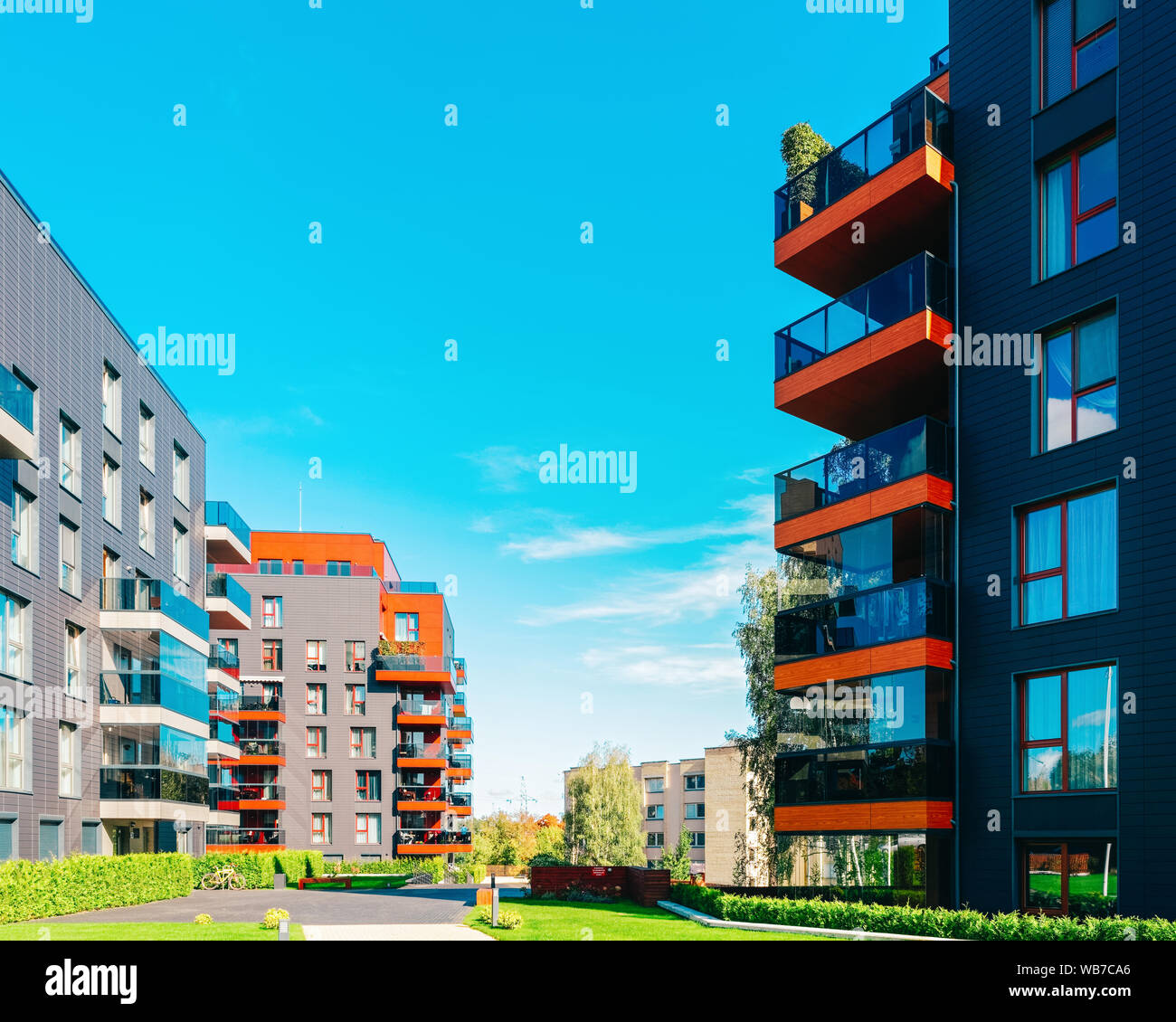 European apartment residential building complex. Other outdoor ...