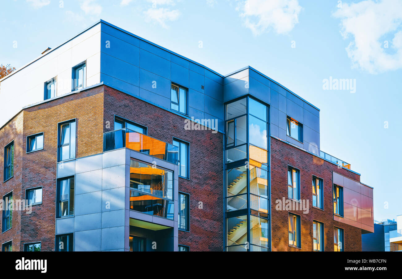 Facade of contemporary luxury building exterior concept. Residential ...