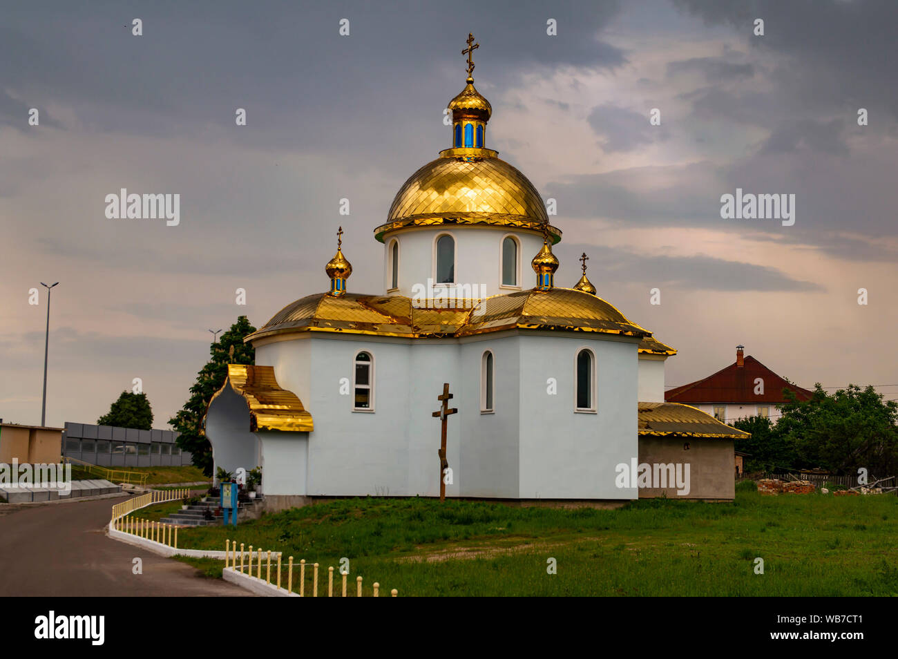 Old Orthodox Church of Ukraine with golden domes. Religion and culture ...