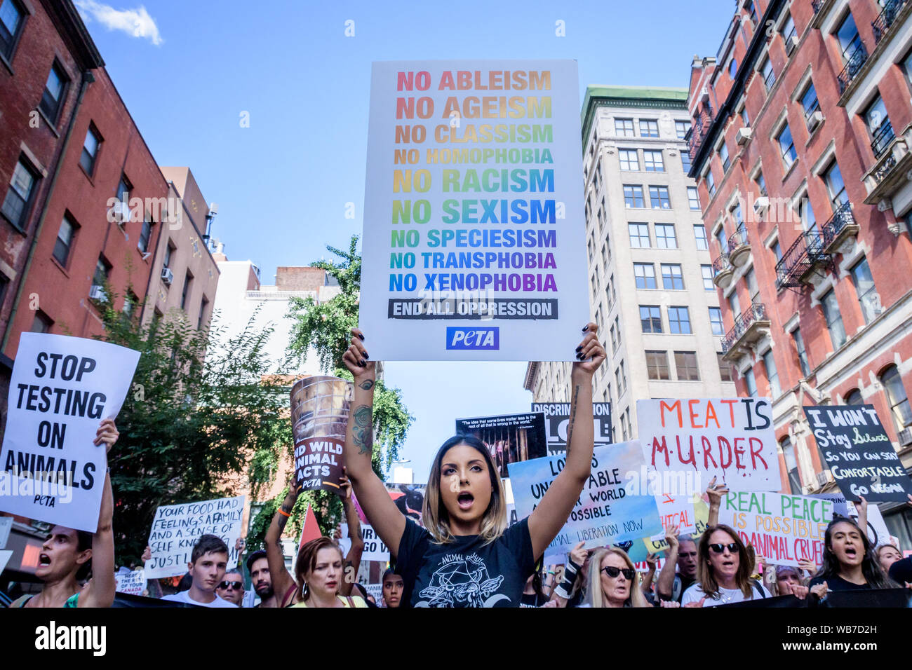 New York, USA. 24th Aug, 2019. Hundreds of Animal Liberation activists ...