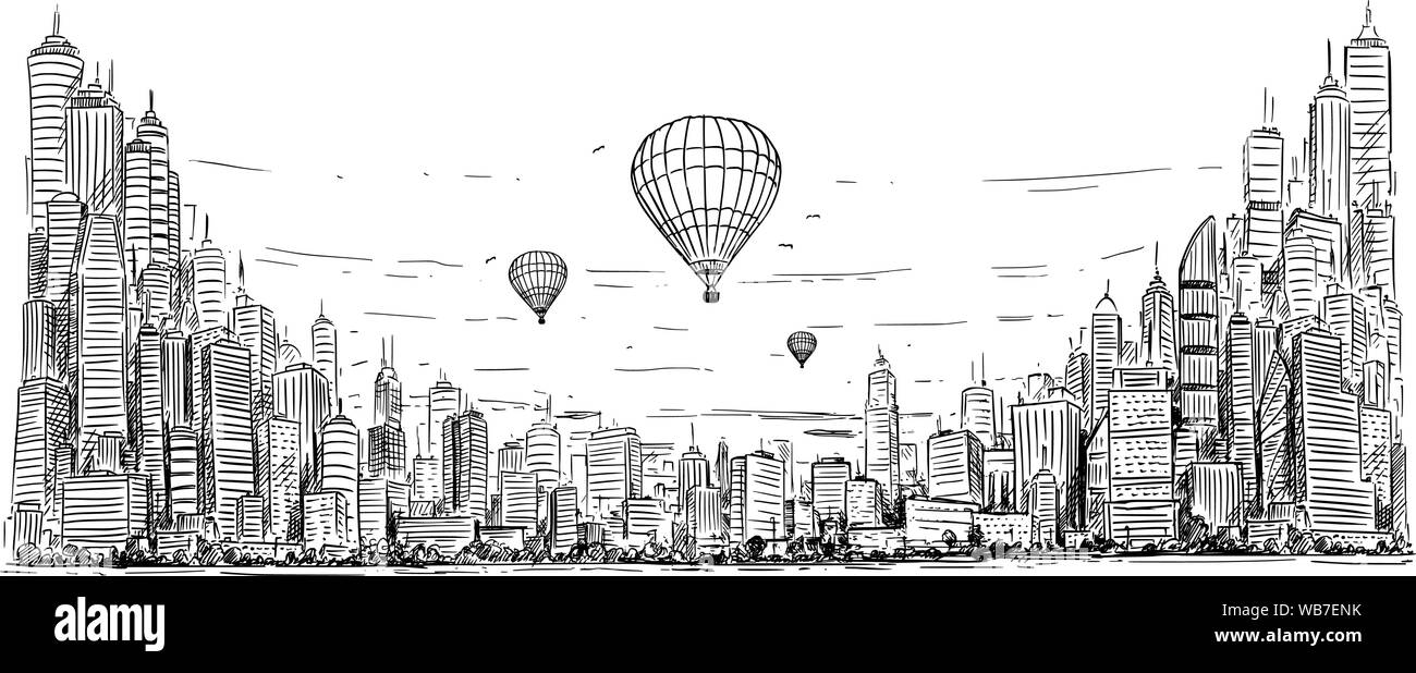 Vector artistic sketchy pen and ink drawing illustration of hot air ...