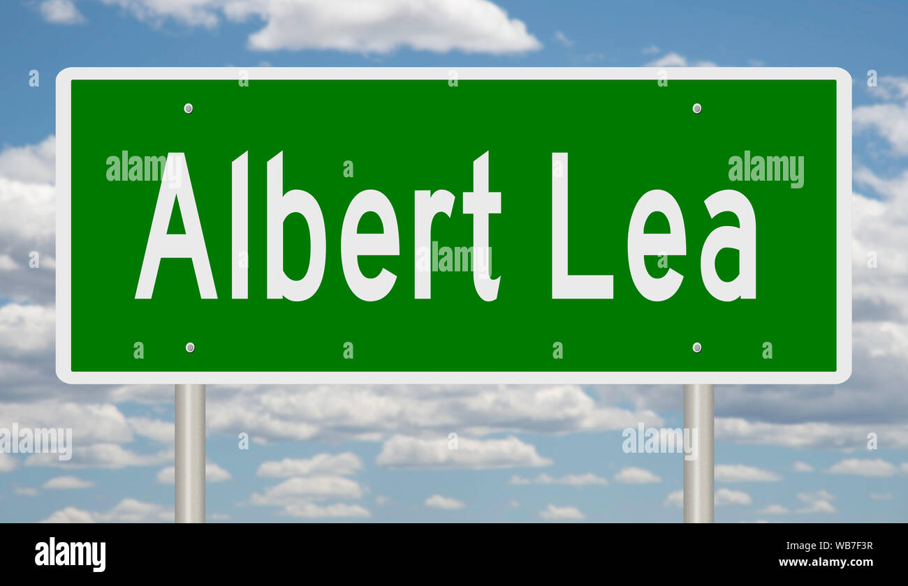 Rendering of a green highway sign for Albert Lea Minnesota Stock Photo ...