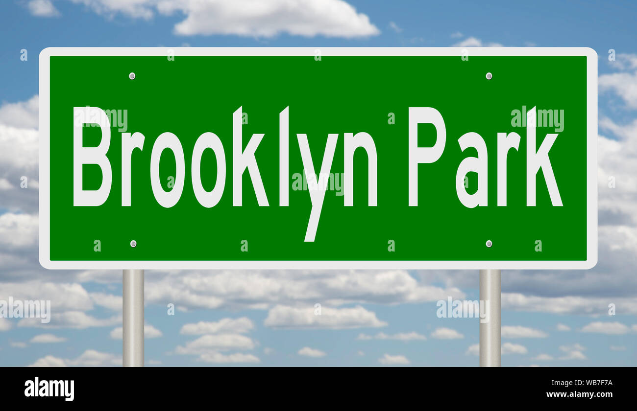 Rendering of a green highway sign for Brooklyn Park Minnesota Stock ...