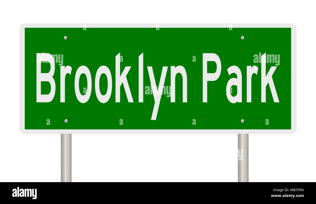 Rendering of a green highway sign for Brooklyn Park Minnesota Stock ...