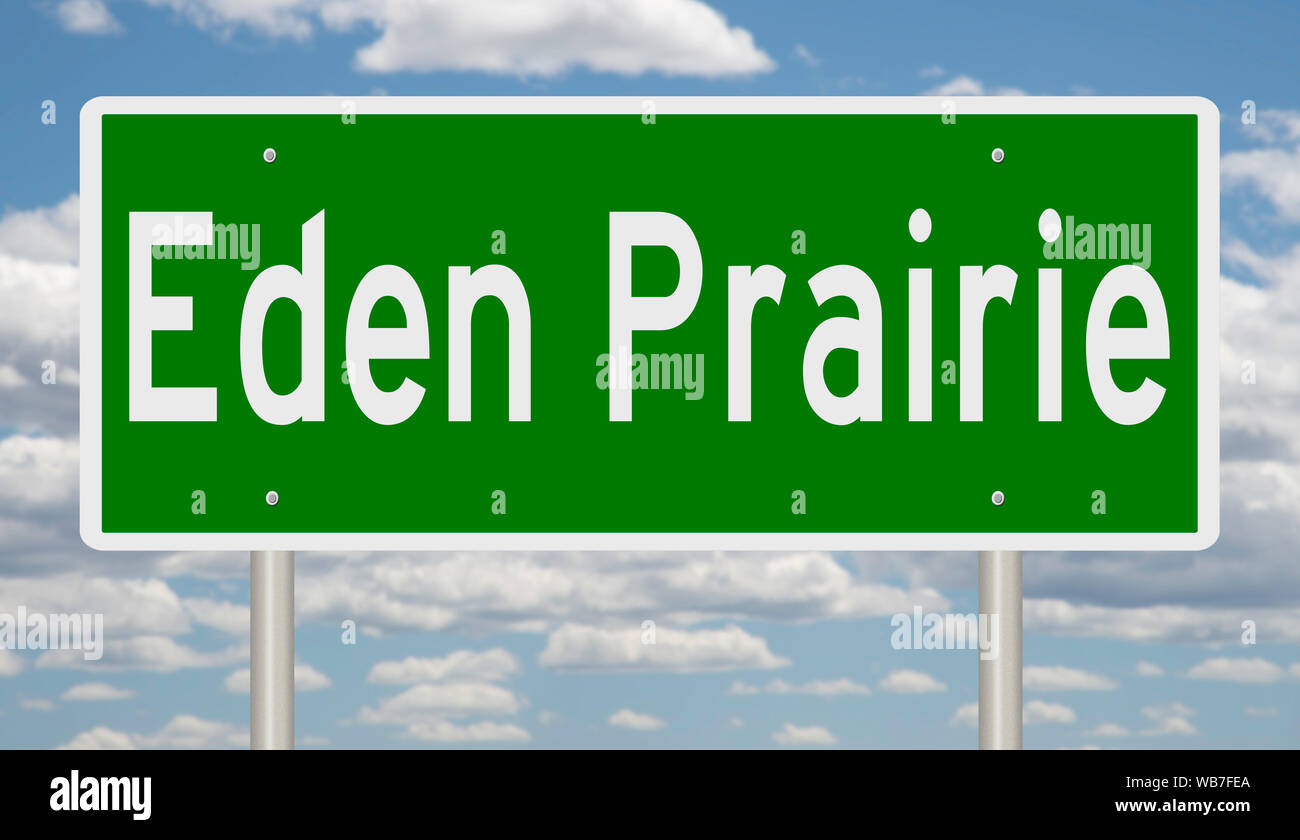 Rendering of a green highway sign for Eden Prairie Minnesota Stock ...