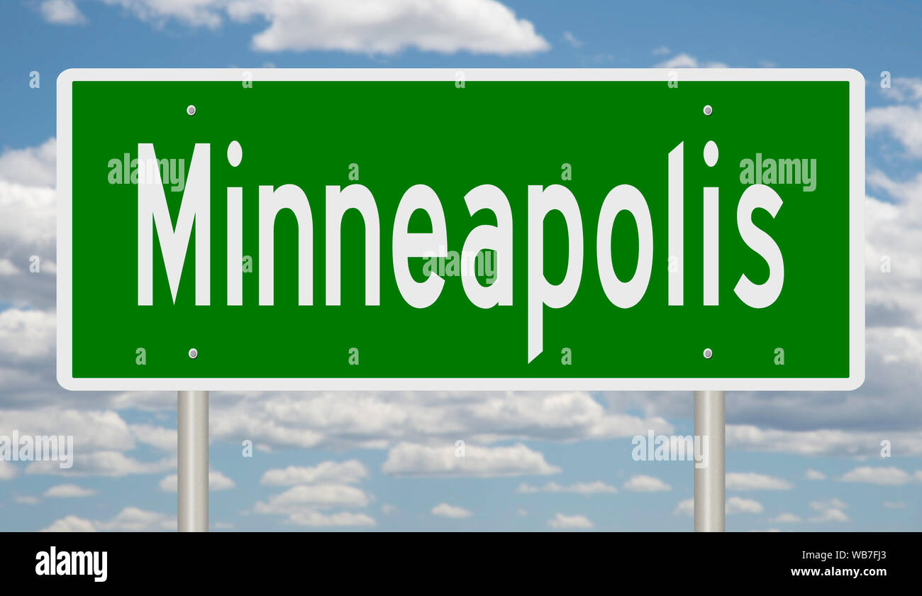 Rendering of a green highway sign for Minneapolis Minnesota Stock Photo ...