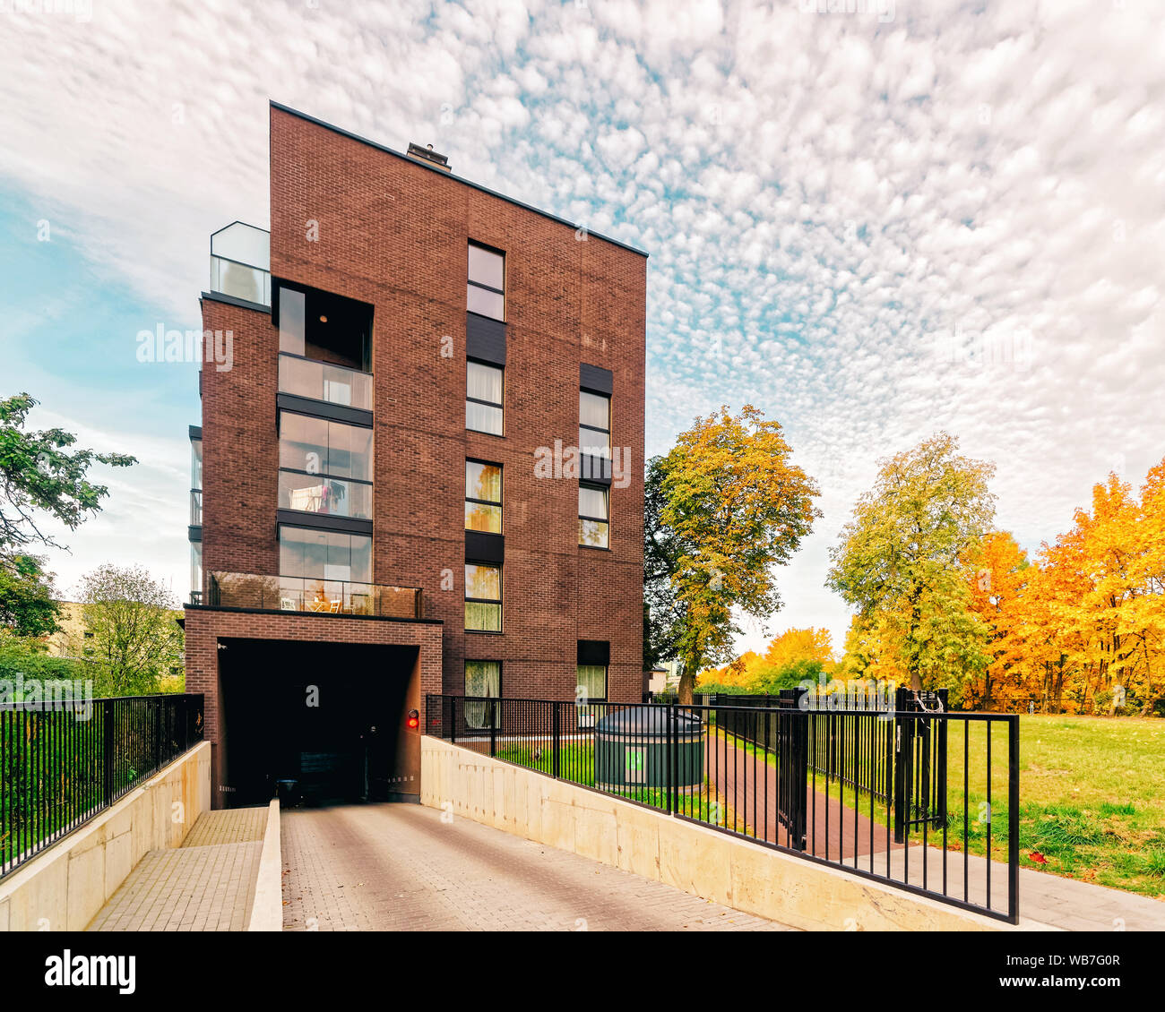 Modern architecture of garage at residential building. And outdoor ...