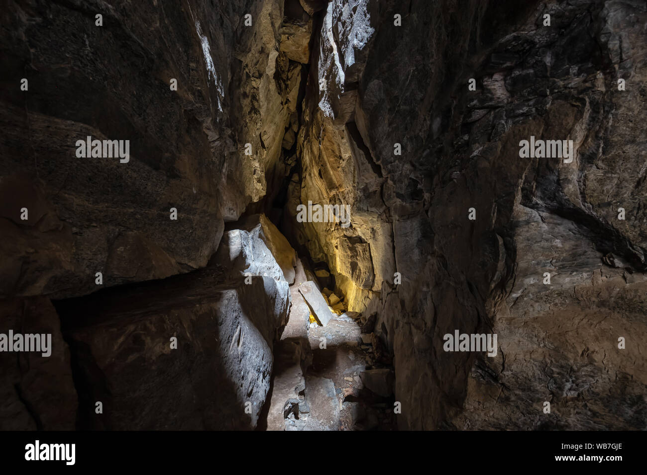 View of the inside of a natural cave in Skaha Bluffs Provincial Park ...