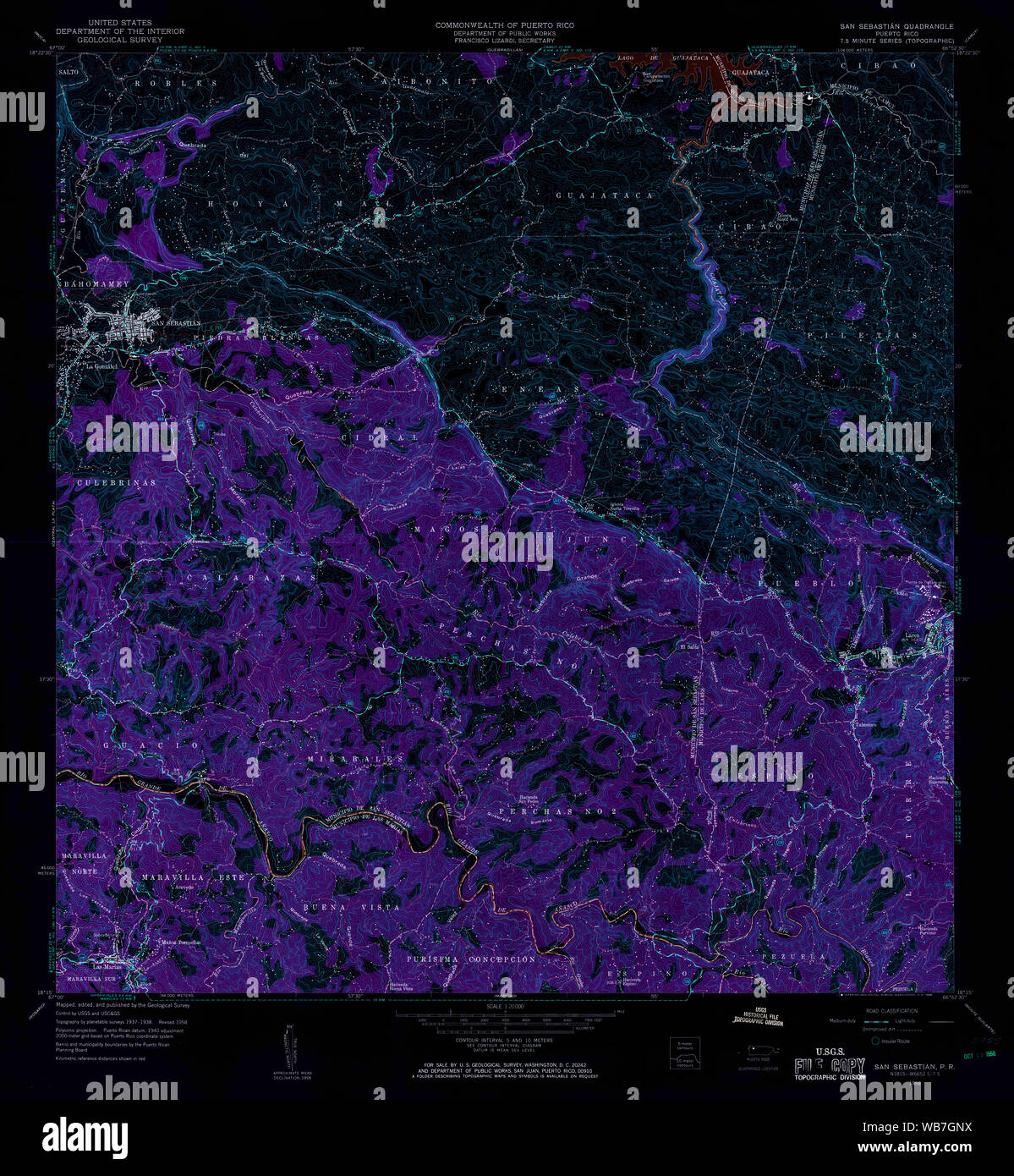USGS TOPO Map Puerto Rico PR San Sebastian 362273 1958 20000 Inverted ...