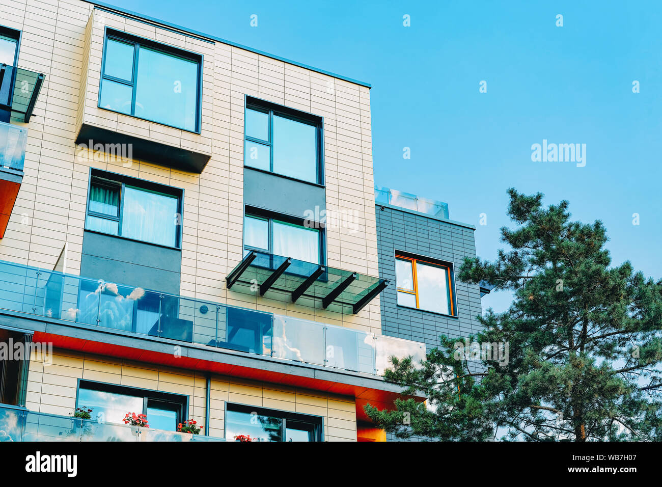 Modern new apartment building exterior concept. Residential house and ...