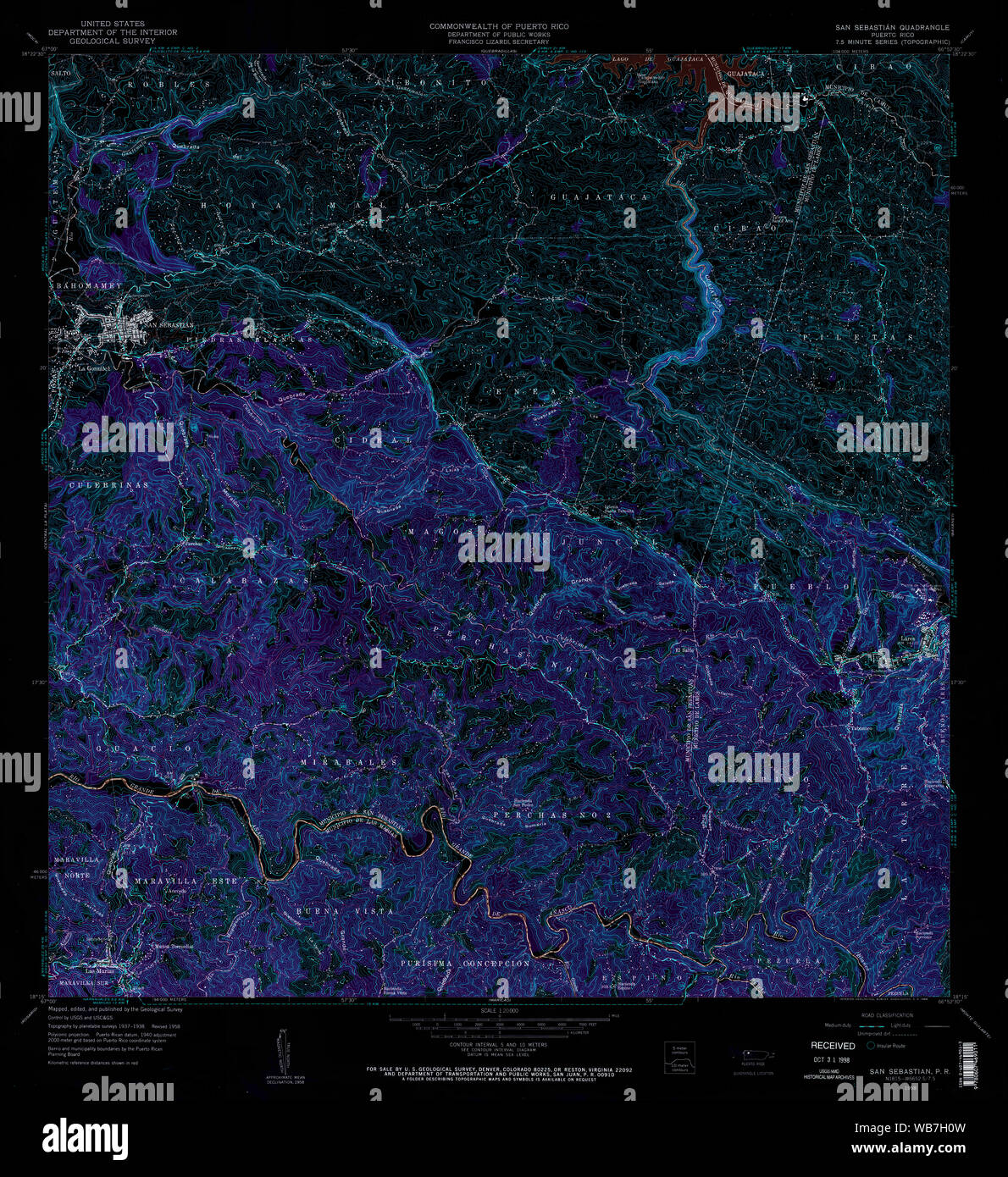 USGS TOPO Map Puerto Rico PR San Sebastian 362274 1958 20000 Inverted ...