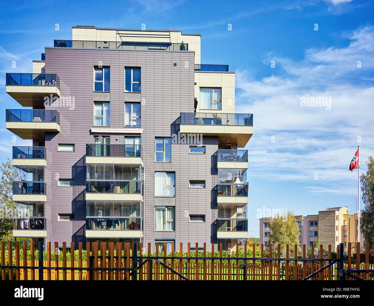 Modern complex of apartment residential buildings and the fence Stock ...