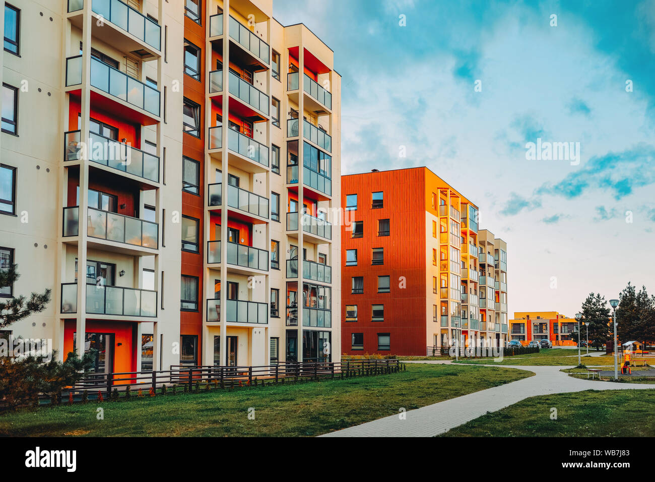 New apartment home residential building outdoor concept. Street and ...