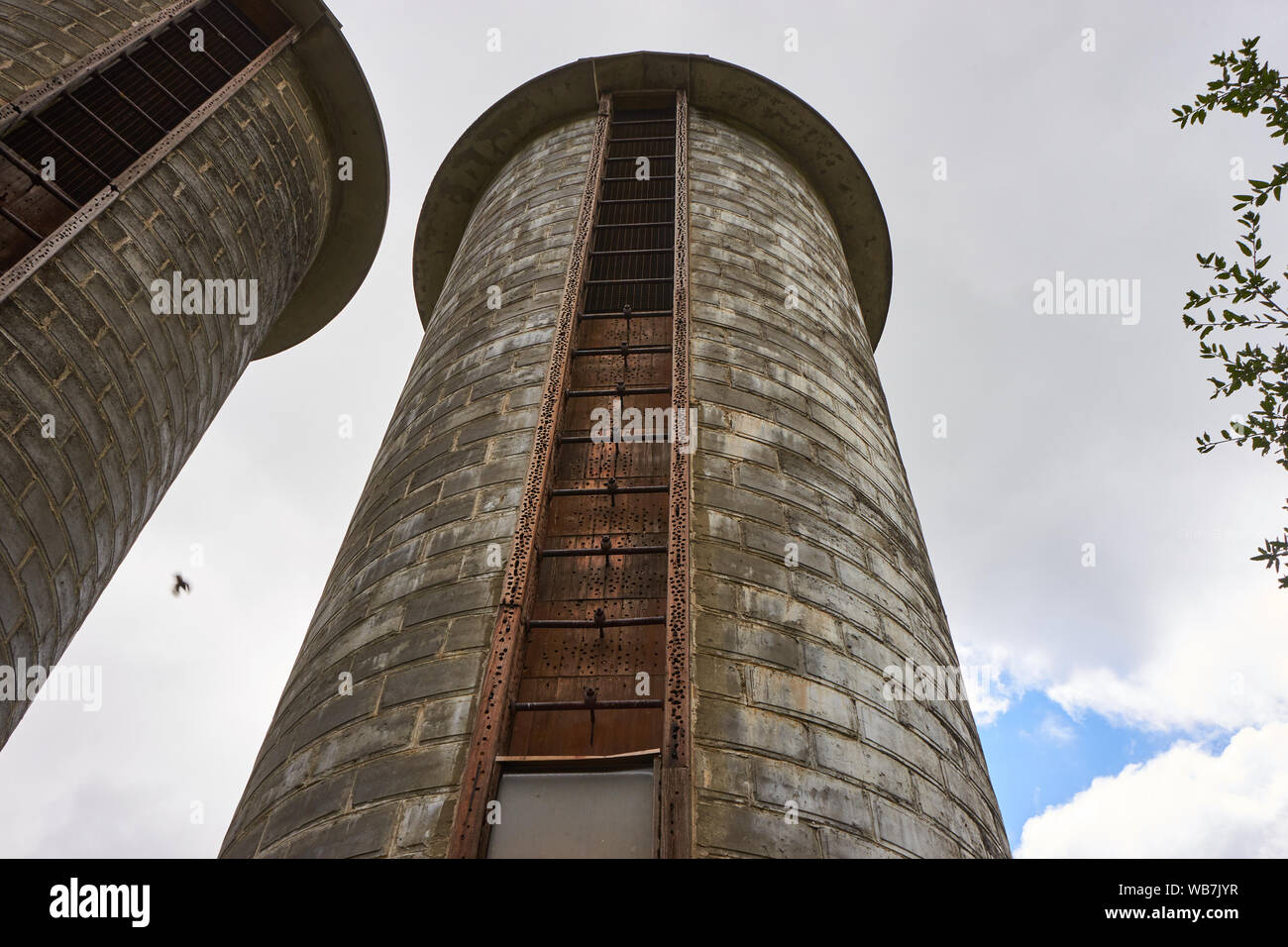 Two grain silos with overcast sky at the ranch at Jack London State ...
