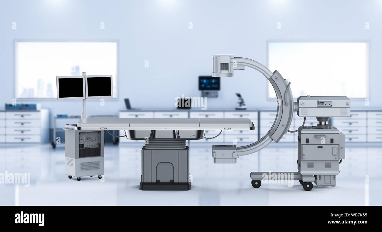 3d rendering C-Arm scan machine with empty bed Stock Photo - Alamy