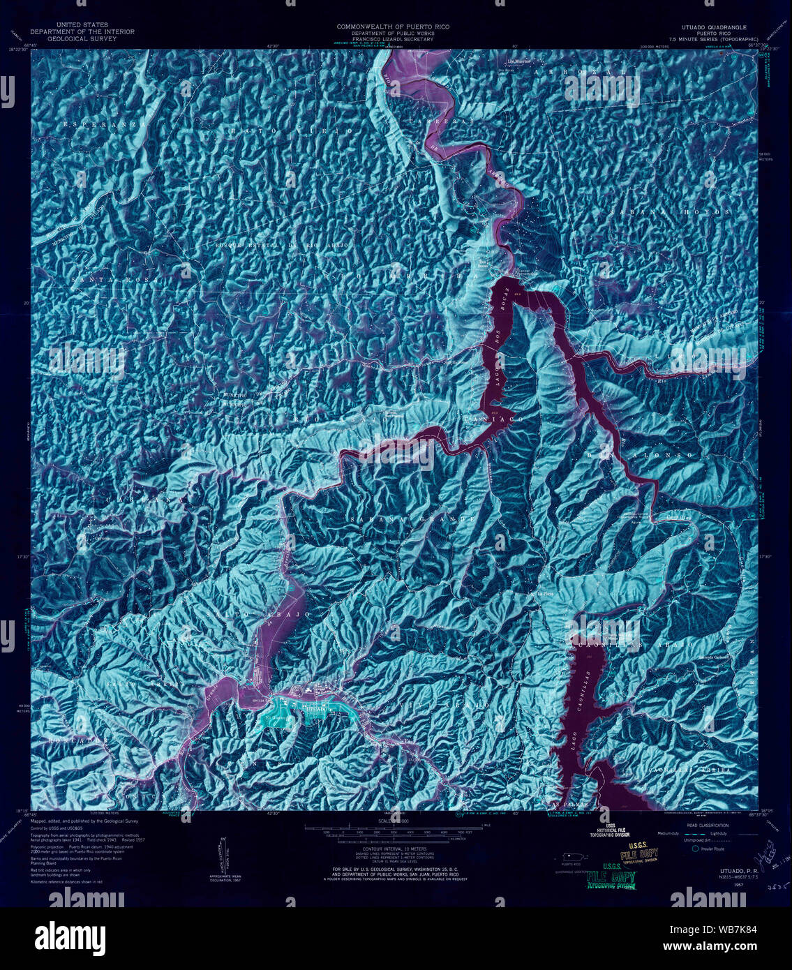 USGS TOPO Map Puerto Rico PR Utuado 362280 1957 20000 Inverted ...