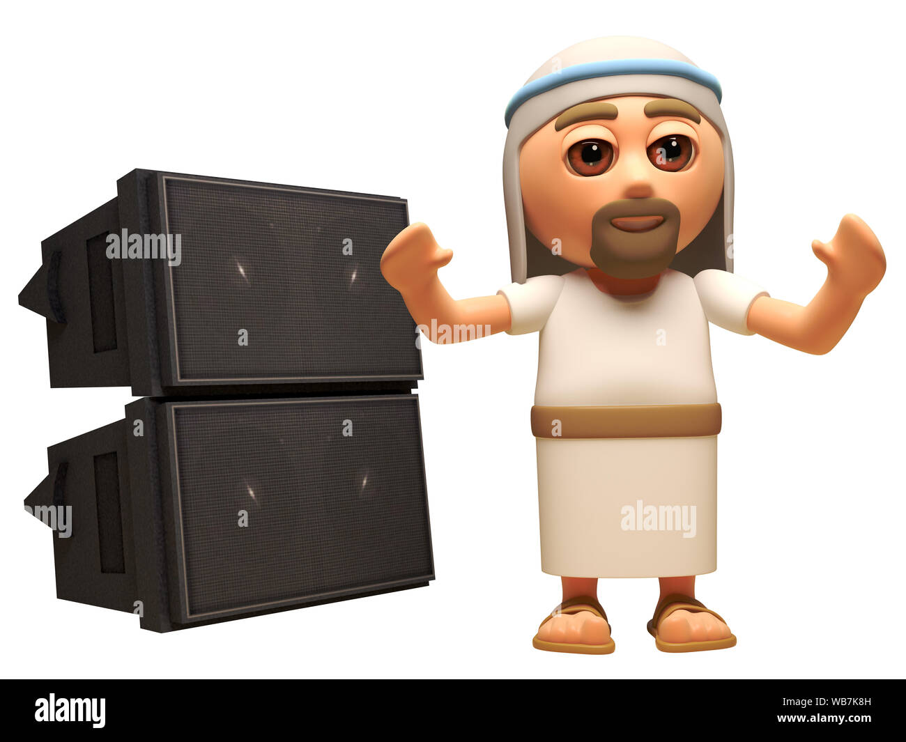 3d Jesus Christ cartoon character standing in front of a pa sound ...