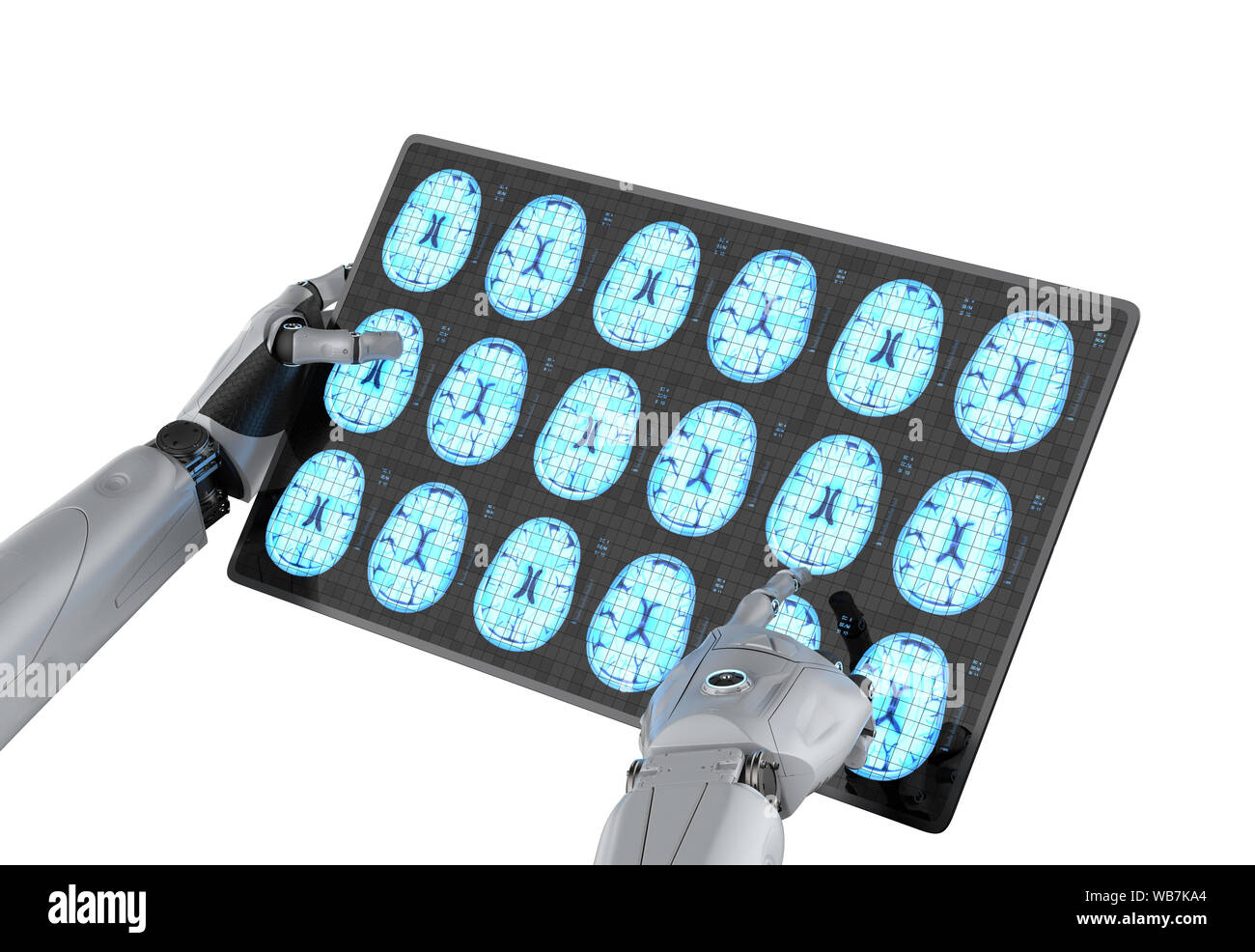 Medical technology concept with 3d rendering robot with tablet display ...