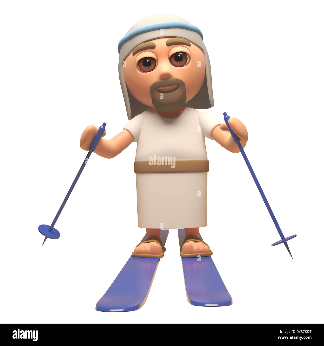 3d cartoon Jesus Christ character skiing on skis, 3d illustration ...